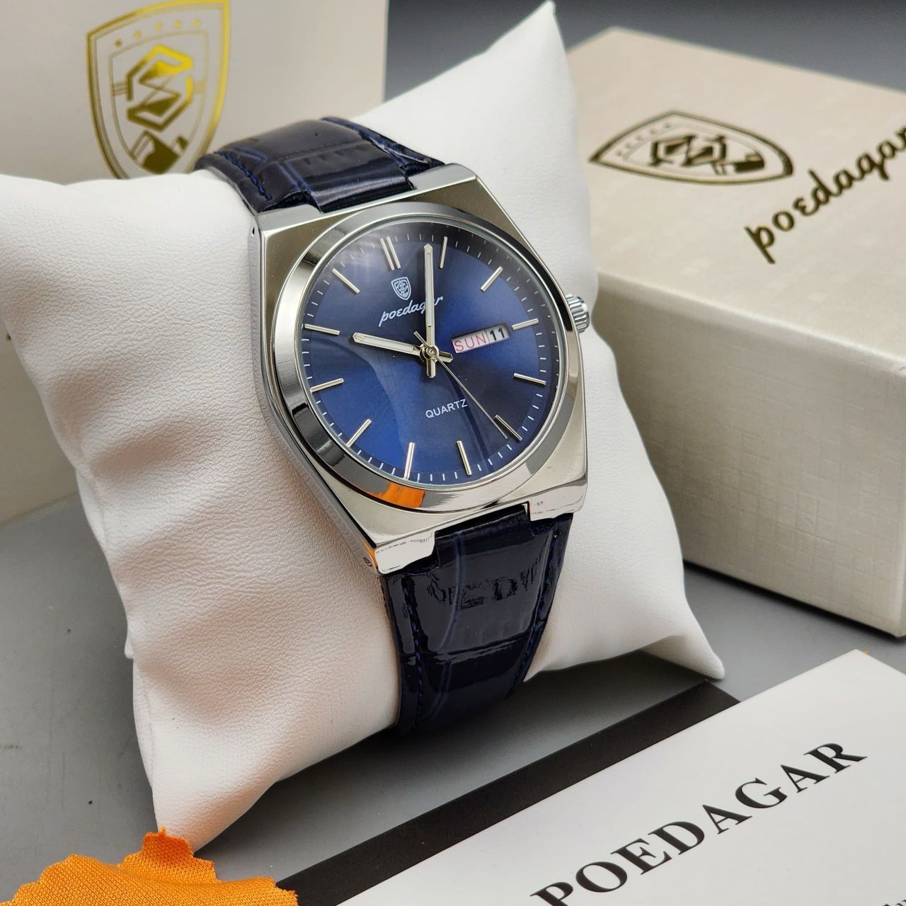 Poedagar Men's Blue Dial Leather Strap Watch - Selstack