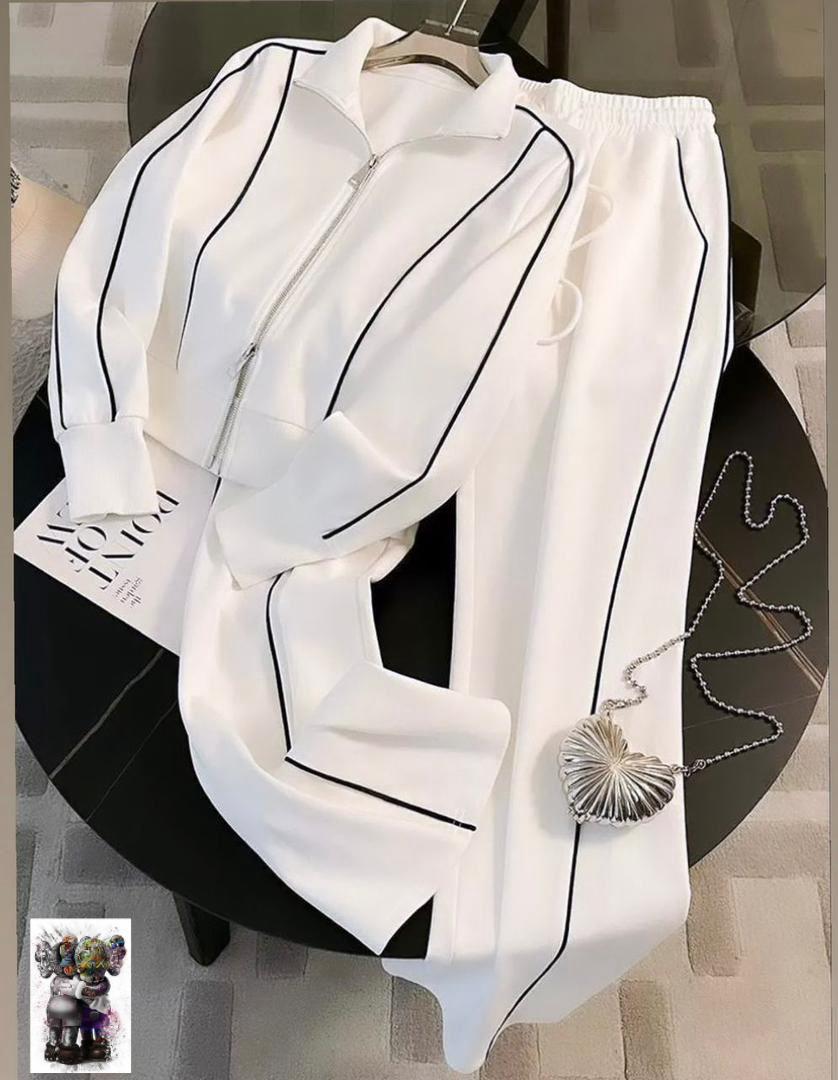 White Tracksuit with Black Piping - Selstack